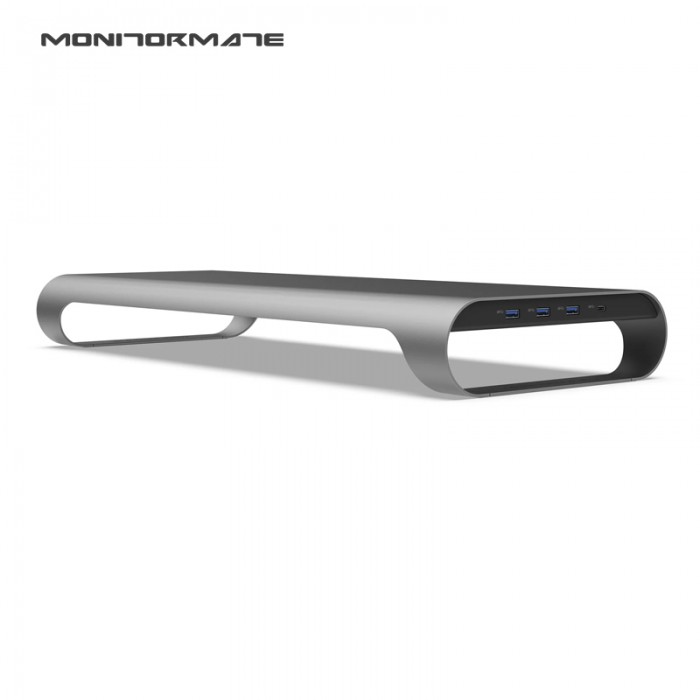 Monitormate - ProBASE C 鋁製多功能螢幕架 USB3.0介面+充電底座+內建抽屜（北歐銀/太空灰）